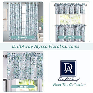 DriftAway Alyssa Jacobean Elegant Floral Leaves Pattern Thermal Insulated Blackout Lined Rod Pocket Window Curtain Valance for Kitchen Café 2 Pack 52 Inch by 18 Inch Plus 2 Inch Header Gray