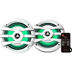 Kenwood KFC-1673MRWL 6-1/2" 2-Way Marine Speakers with Grilles (Pair) | Built-in LED Lights (White)