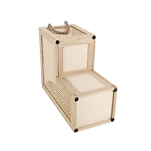 SHCMSADO Wood Stair Basket with Handles,Wicker Step Storage Basket -Natural