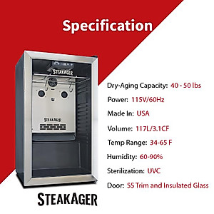 SteakAger PRO 40 Home Beef Dry Aging Refrigerator, Enjoy Dry-Aged Steak Perfection at Home, Black and Stainless Steel with 40Lbs Capacity