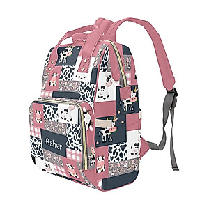 Yeshop Cute Cow Print Personalized Diaper Bag Backpack Tote with Name,Custom Travel Nappy Mommy for Baby Girl Boy Gift, 10.83 * 6.69* 15