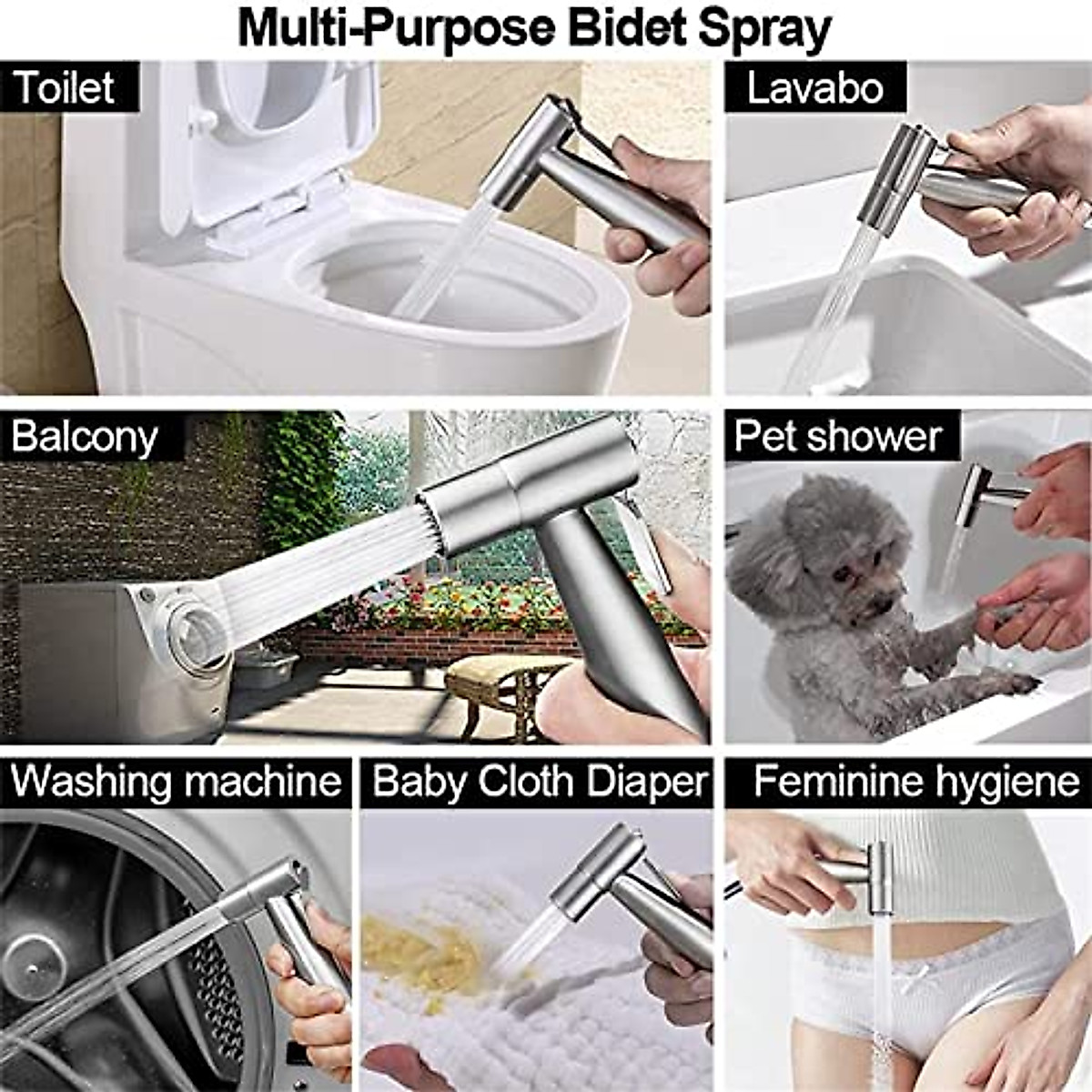 MINJING Handheld Bidet Sprayer for Toilet, 2-Function Stainless Steel Cloth Diaper Bidet Toilet Sprayer for Baby Wash with Bidet Hose for Feminine Wash
