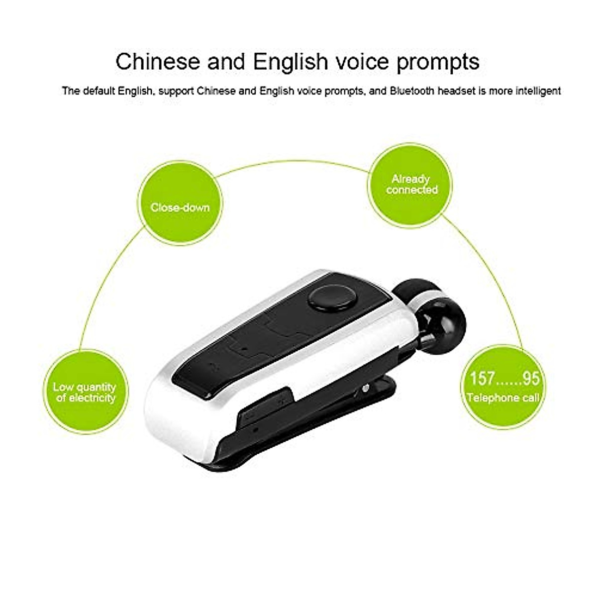 F910 Retractable Bluetooth Earphone Business Lavalier Earphone Sports Bluetooth Headset Voice Prompts Call Vibration Bluetooth V4.1 Anti-Lost