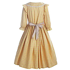 ReliBeauty Pioneer Girl Costume Colonial Prairie Dress Yellow 150