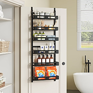 1Easylife 6-Tier Over the Door Pantry Organizer Black Pantry Organization and Storage with Adjustable Basket, Pantry Door Rack with Detachable Frame, Space Saving Hanging Spice Rack for Kitchen Pantry