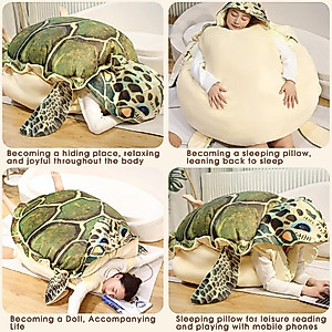 UEncounter Wearable Turtle Shell Pillows Tortoise Plush Pillow Creative Turtle Shell Stuffed Animal Costume Plush Toy Funny Dress Up Creative Gifts for Boys and Girls (40IN)