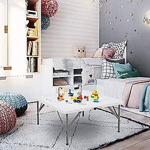 VINGLI 34" Fold in Half Square Table, Bi-Folding Commercial Table, Portable Plastic Dining Card Table for Kitchen or Outdoor Party Wedding Event, White Granite