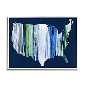 Stupell Industries Abstract Stripe United States of America Map White Framed Wall Art, 30 x 24, Blue