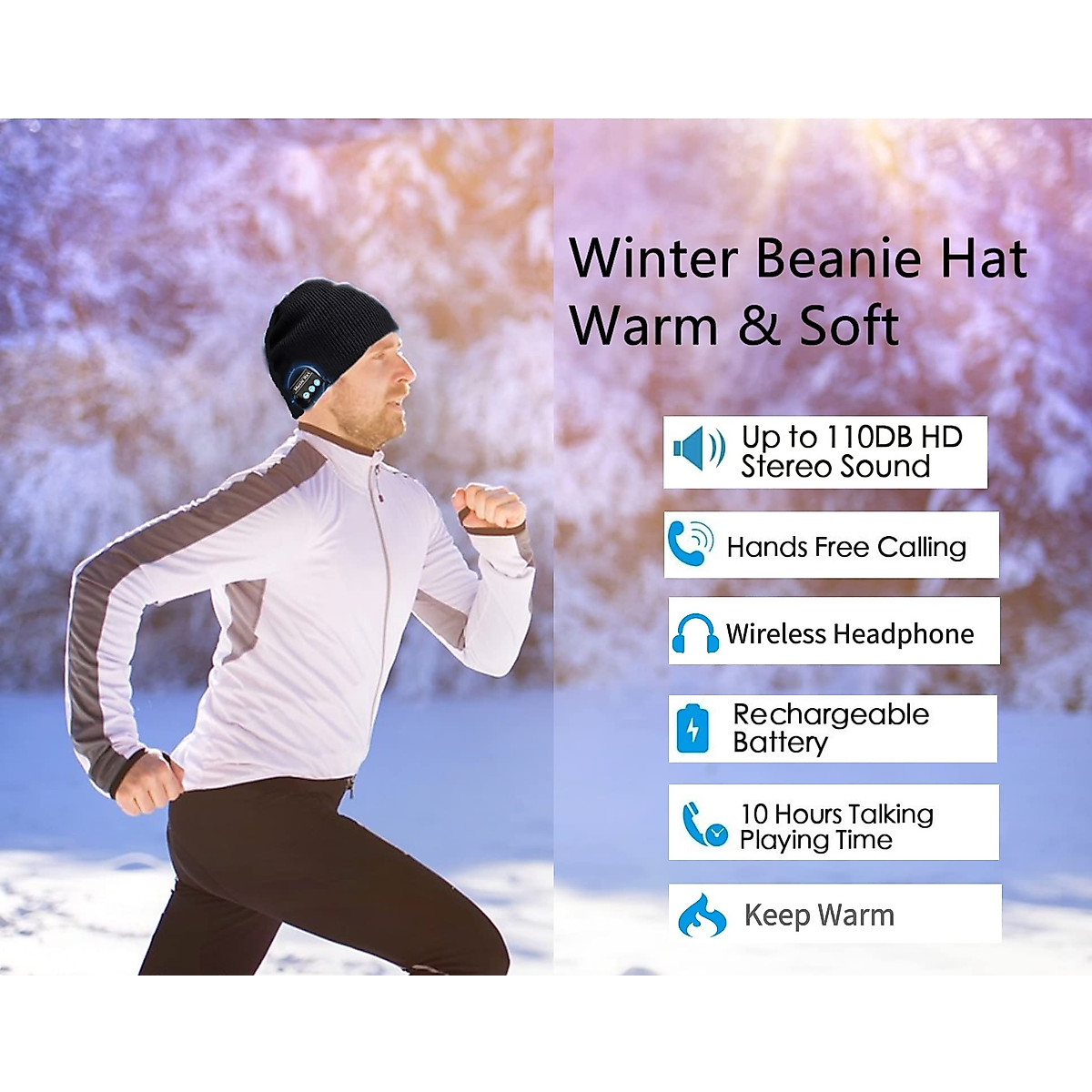 Bluetooth Beanie Hat Unique Gifts for Men Women - Wireless Music Hats Winter Knitted Cap - Unisex Stretchy Daily Hat Built-in Stereo Speakers Microphone, Ideas Gift for Girls Boys Teen Dark Black