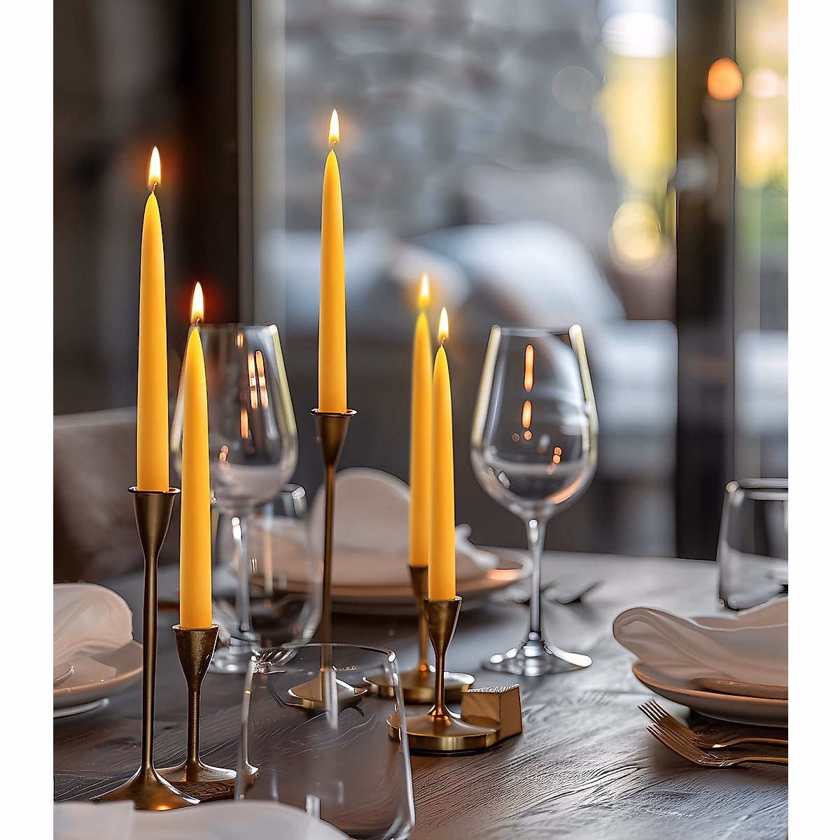 6 Packs Natural Beeswax Taper Candles- 8 inch Beeswax Candles, Smokeless and Dripless Beeswax Candles- 8 Hour Burn Time Beeswax Candlesticks- for Christmas Home Decor Air Purification Spa Relaxation