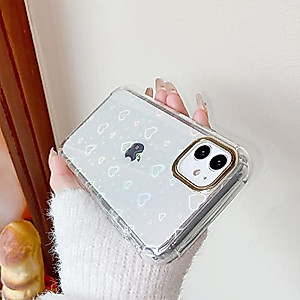 GAN Cheng Compatible with iPhone 11 Case 6.1" 2019 with Screen Protector, Shockproof TPU and Hard PC Cute Bling Glitter Sparkle Protective Case for Women & Girls - Clear Holographic Heart