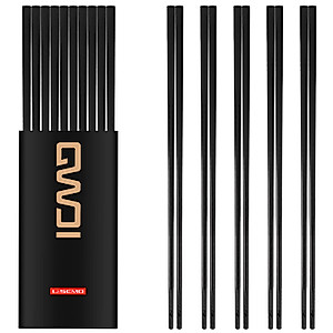 10 Pairs Fiberglass Reusable Chopsticks Dishwasher Safe, 27.3CM/10.74inch Non-Slip Japanese Chinese Minimalism Family/ Hotel/ Restaurant Chop Sticks Gift Set, Black