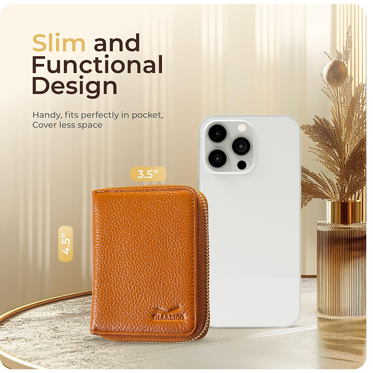 Claasico RFID Small Zipper Wallet for Women, Ladies Genuine Leather Bifold with Coin Zipper Pocket w/Anti-Theft Travel Protection