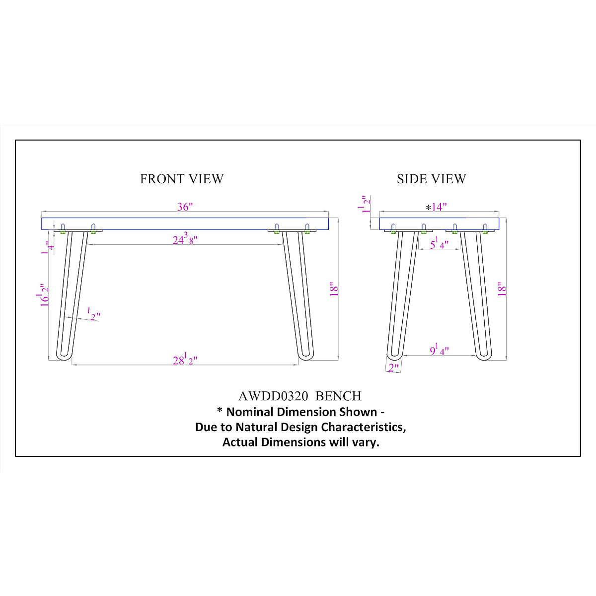 Live Edge Bench, w/Natural Wood and Metal Hairpin Legs, Unique Rustic Look, Any Room, Versatile Multi-Purpose Modern Design, Sturdy, Durable, Easy Assembly