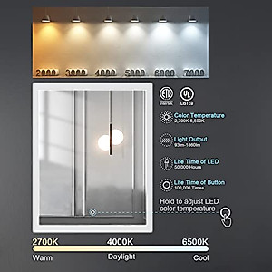 Wemin Smart Home Surface 24x30 Inch LED Mirror Medicine Cabinet with Adjustable Color Temp, LED Lighted Medicine Cabinet w/Defogger, Light Color Dimmer(2700-6500K), Outlets & USB (24x30)