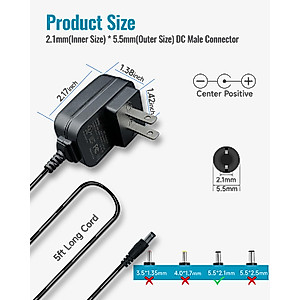 12V 1A 5ft Power Supply Adapter,100-240V 50/60Hz AC to DC 12V 1000mA 12W 5.5mm*2.1mm Universal Wall Charger with DC Connectors 5.5 * 2.5mm/3.5 * 1.35mm/4.0 * 1.7mm, Center Positive, UL FCC VI