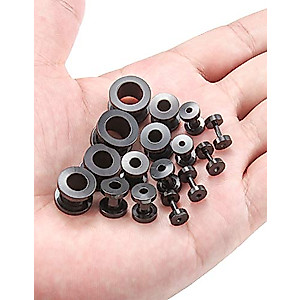 Jenxnjsjo Black Gauges for Ears 14G to 00G Tunnels Ear Stretching Kit Gauge Plugs Gage Stretchers Expander Starter Kits Double Zero Gauging Plug Earrings Set Surgical Stainless Steel for Women Men