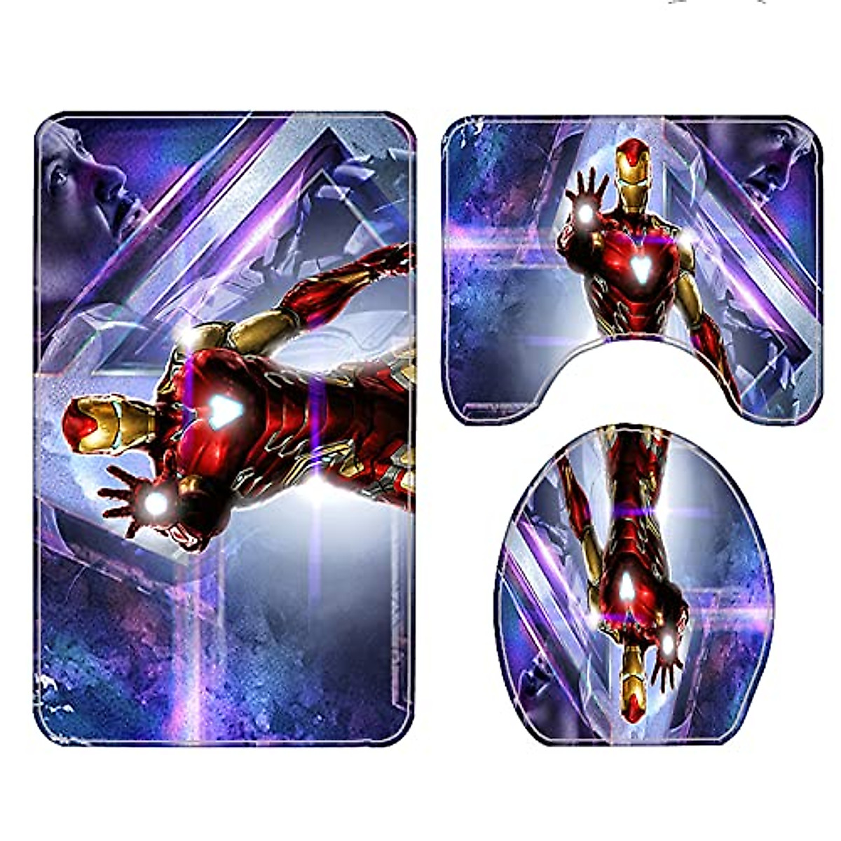 CPLAYSTORE Bathroom Set Cartoon Shower Curtain Set with Rugs, 4 Pcs Marvel Hero Waterpoof Fabric Shower Curtains with Hooks for Kids Bathroom Decor, 72''x72'' (Ironman-220305-03)