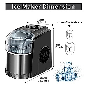 R.W.FLAME Countertop Ice Makers Machine - 26LBS/24H Ice Cube Maker Portable Self Cleaning Ice Machine,2 Ice Sizes S/L (Classic Black)