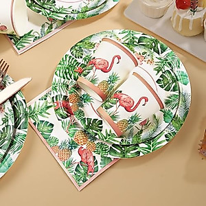 175Pcs Hawaiian Luau Party Decoration, Luau Plates and Napkins Party Supplies, Flamingo Plates for Party, Tropical Plates for Beach Theme Party Decoration, Serves 24 Guests