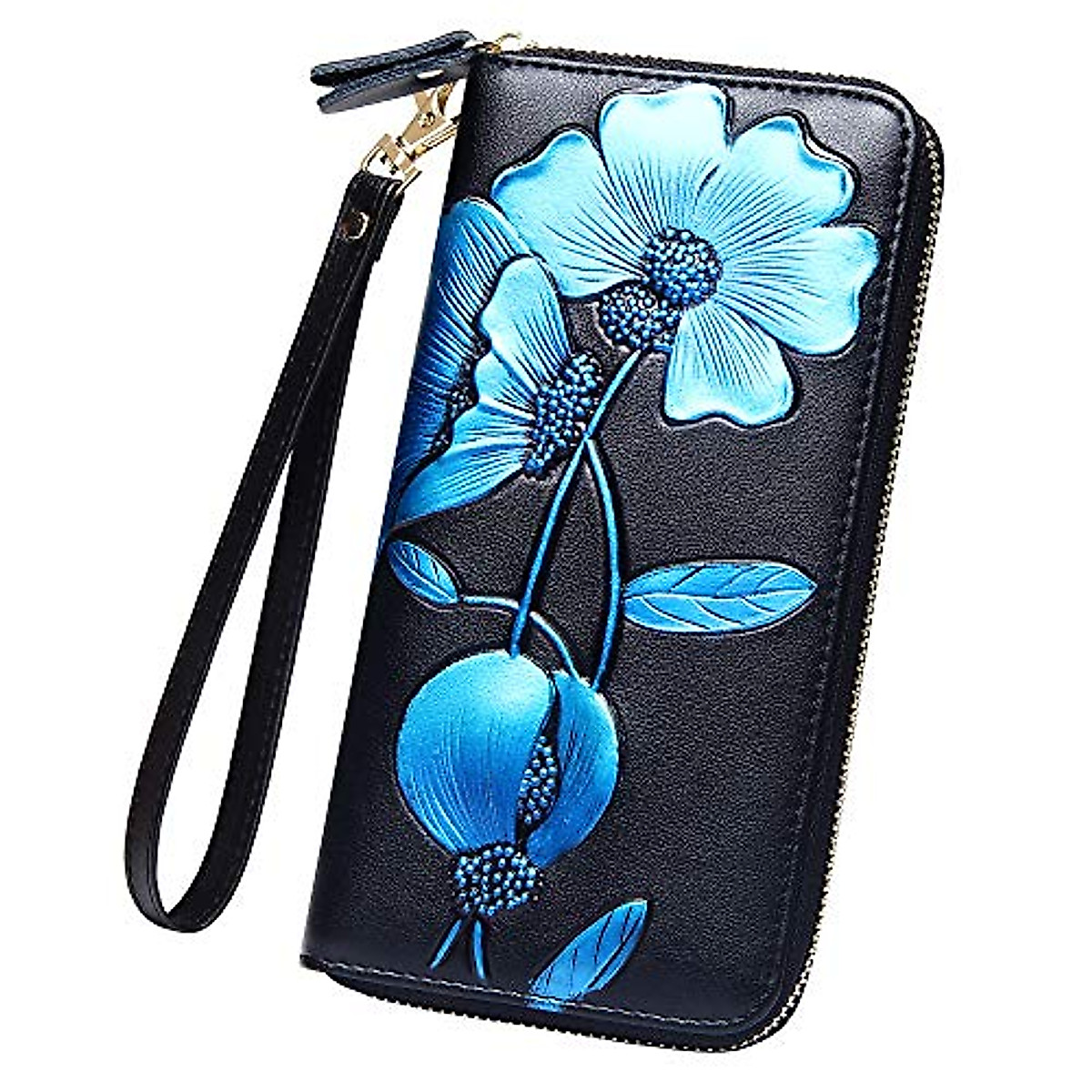 Badiya Women Rfid Blocking Wallet Embossed Zip Around Clutch Purse with Wristlet