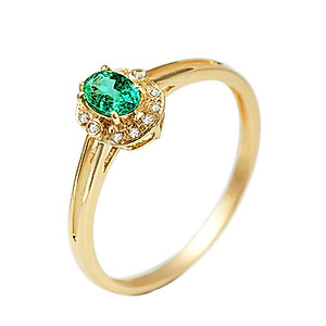 KnBoB Women 4 Claws Oval Shape 0.1ct Emerald Ring 18K Rose Gold Promise Wedding Engagement Bridal Anniversary Ring Size 6.5