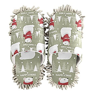 Kigai Microfiber Cleaning Slippers Christmas Polar Bear Washable Mop Shoes Slipper for Men/Women House Floor Dust Cleaner, Size M