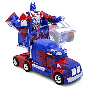 Family Smiles Kids Transforming Robot RC Truck Toys for Boys 8-13 Remote Control Car Gift Blue