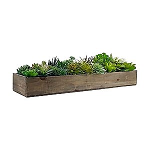 CYS EXCEL Wood Rectangular Planter Box with Removable Zinc Metal Liner (H:3" Open:24"x6") | Multiple Size Choices Wood Rectangular Planter | Indoor Decorative Window Box