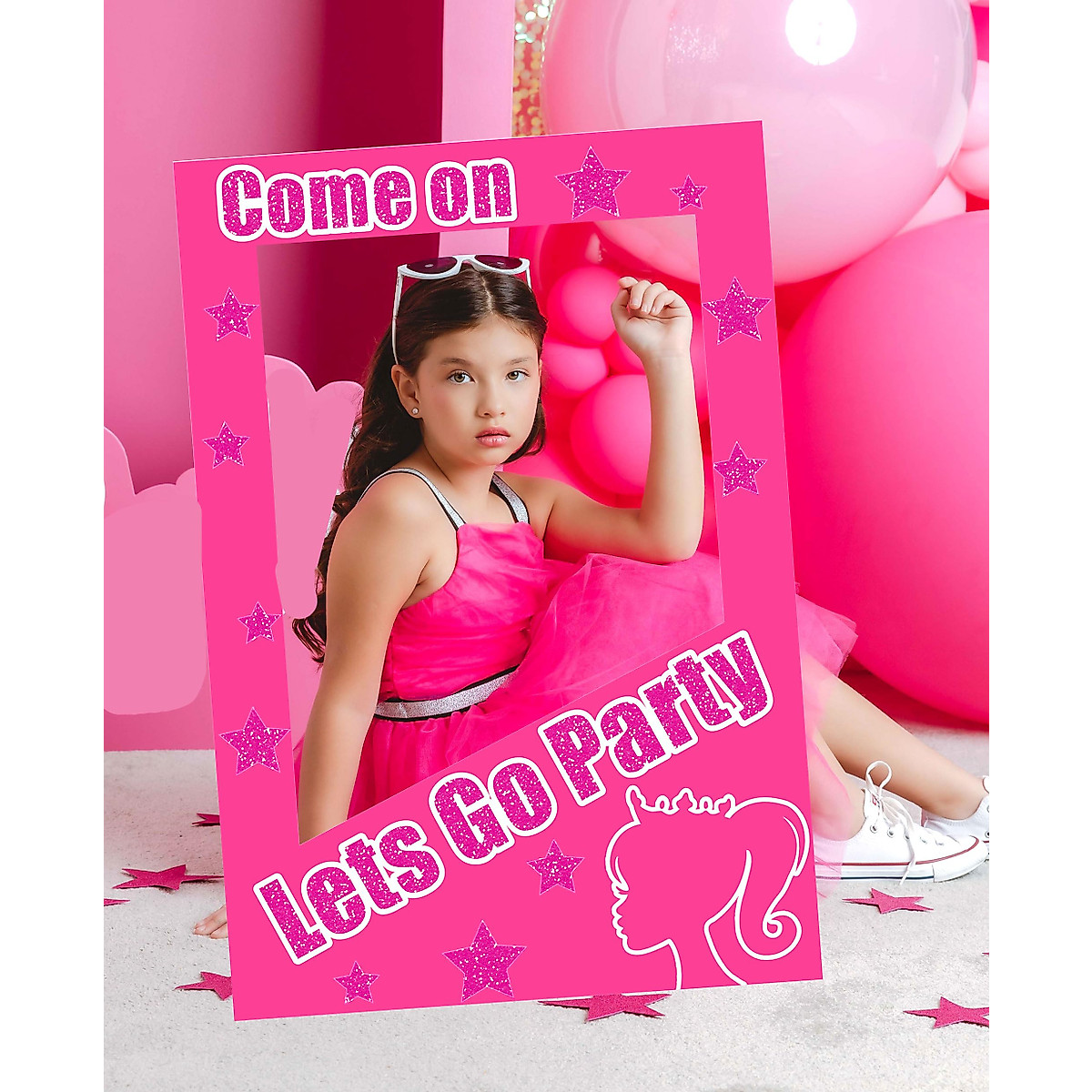 JeVenis Lets Go Party Photo Booth Props Hot Pink Girl Birthday Party Supplies Come On Lets Go Party Decoration Lets go Party Supplies Bachelorette Bridal (Pink)