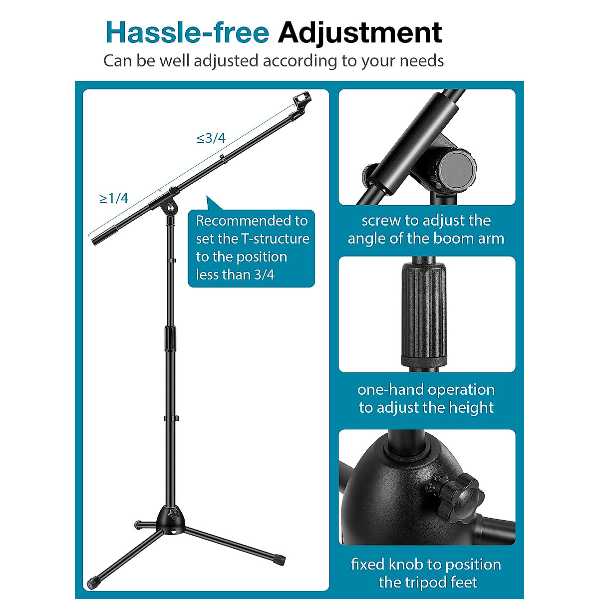 InnoGear Microphone Stand, Boom Arm Mic Stand Floor Detachable Height Adjustable Heavy Duty with Mic Clip Holder Metal Base for Blue Yeti HyperX QuadCast Shure SM58 Samson Q2U Fifine K669B