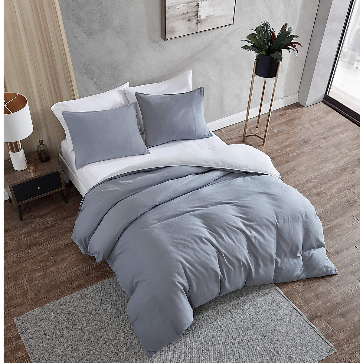 Kenneth Cole New York - Queen Duvet Cover Set, Reversible Cotton Bedding with Matching Shams, All Season Home Decor (Nila Grey, Queen)