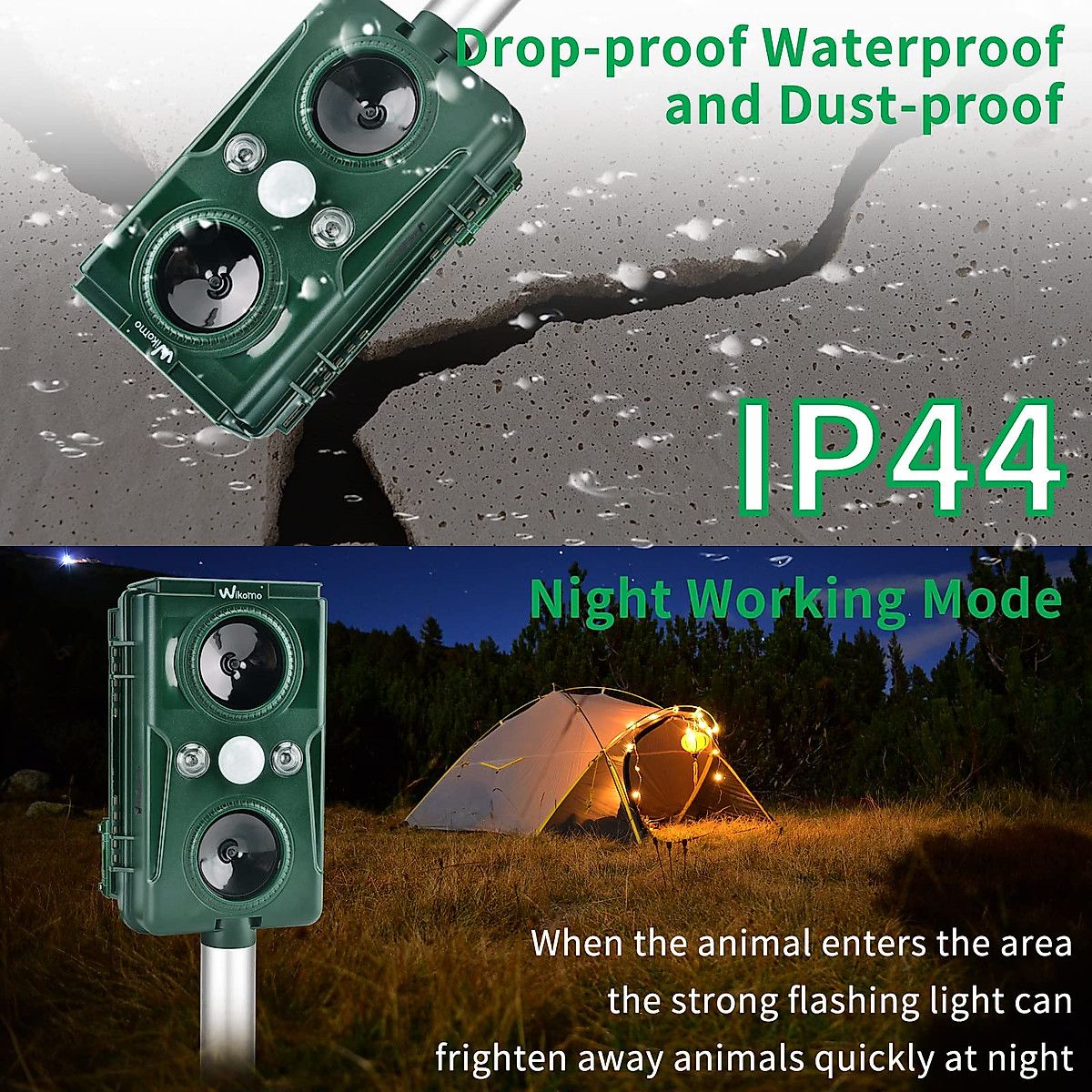 Solar Animal Repeller, Ultrasonic Mole Repellent, Rat, Squirrel, Deer, Raccoon, Skunk, Rabbit, Mole, Dog, Cat, Waterproof with Motion Detector, USB Rechargeable, Flashing Light