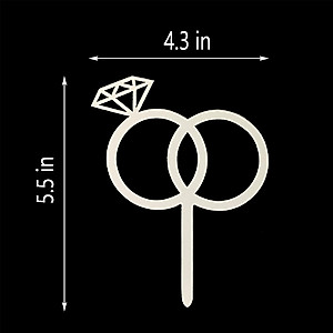 JIEEIN Diamond Ring Cake Topper, Mirror Silver Acrylic Cake Topper for Engagement/Wedding/Bridal Shower/Valentine Party Decoration