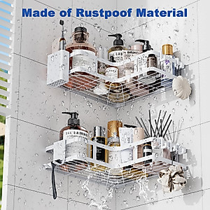 ZUXEFO Corner Shower Caddy Adhesive, Shower Corner Shelves Hanging No Drilling, Wall Mounted Rustproof Bathroom Shampoo Holder Organizer for Inside Shower (Bright White)