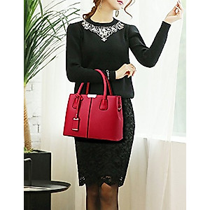 Covelin Women's Top-handle Cross Body Handbag Middle Size Purse Durable Leather Tote Bag Wine red