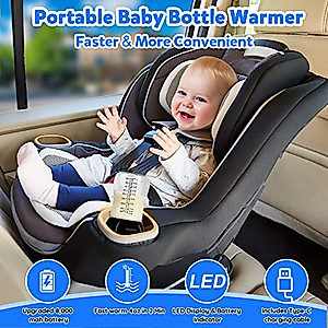 Portable Bottle Warmer, 8.8oz Travel Car Bottle Warmers On The Go for Breastmilk, 2-5 Min Fast Baby Brew Milk Bottle Traveling Warmer, 4 Precise Temperature Control, Auto Shut-Off, USB, Temp LED, USB