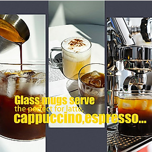 PunPun 17oz. / 500 ml Large Clear Glass Coffee Mugs Set of 4, Clear Espresso Cups, Large Wide Mouth Glass Mugs with Big Handle, Heatable Coffee Mugs for Cappuccinos and Juice Glass Cups