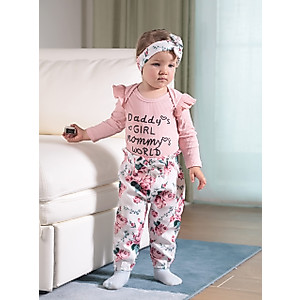 YUEMION Newborn Baby Girl Clothes Toddler Girl Fall Outfits Ruffle Romper Floral Pants Set Infant Girl Clothes(6-12M)