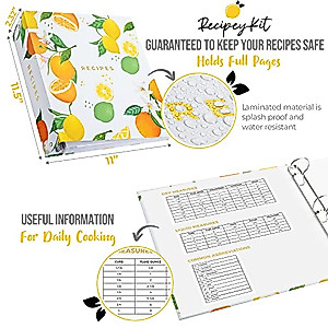 RECIPEYKIT Recipe Binder 8.5x11 3 Ring - Amazing New Design - Cards, Plastic Sleeves, Dividers, Labels - Recipe Binder Kit Organizer (Citrus Bloom)