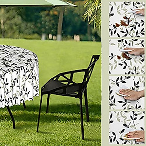 Lirduipu Botanical Pattern Round Outdoor Tablecloth,Outdoor Round Tablecloth with Umbrella Hole - Water Resistant Spillproof,for Party Patio Garden Tabletop Decor(52" Round,White Pale Khaki)
