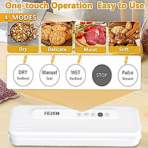 FEZEN Vacuum Sealer Machine, Automatic Food Sealer, Vacuum sealers bags for food Air Sealing System, 4 Food Modes, Dry&Wet&Soft&Delicate with Starter Kit, Compact Design
