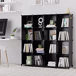 HOMIDEC Cube Storage Organizer 16-Cube Storage Shelf, Closet Organizer for Garment Racks, Closet Organizers and Storage with Metal Hammer, Bookshelf for Kids, (48.4 L x 12.2 W x 48.4 H Inches),Black
