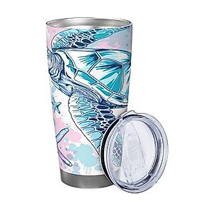 AYCZN Watercolor Ocean Turtle 20 OZ Tumbler Stainless Steel Travel Coffee Mug, Sea Starfish Insulated Water Bottle with Lid Leakproof Thermal Cup