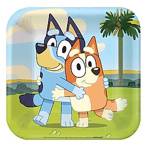 Amscan Bluey Square Plates, 7" (8-Pack) - Durable & Colorful Party Essential, Perfect for Kids' Celebrations, Small