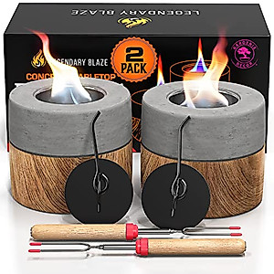 2 Pack Gardenix Decor Concrete Tabletop Fire Pits Round Wood Design; Burns Ethanol and Multiple Fuels; 2 Extending Marshmallow Roasting Stick Forks; Table Top Fire Pit Bowl / Mini Tabletop Fireplace
