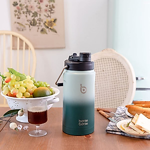 BOTTLE BOTTLE Insulated Water Bottle 64 oz with Straw and Dual-use Lid Half Gallon Water Jug Vacuum Stainless Steel for Workout and Sports Insulated Beer Growler with Handle（Black）