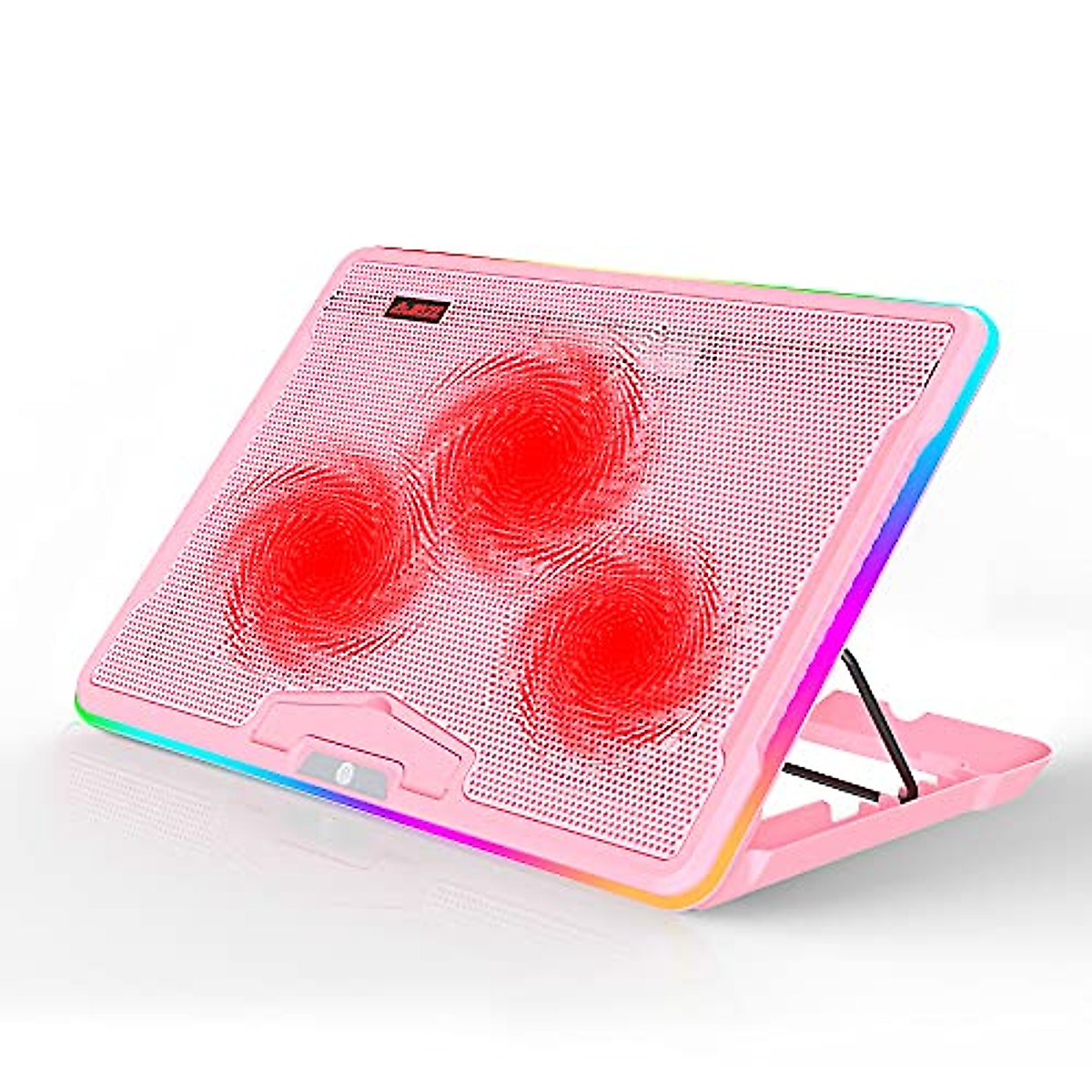 NACODEX Pink RGB Laptop Cooling Pad with 3 Quiet LED Fans and Touch Control for 15.6"-17" Laptop, Adjustable Comfortable Height Portable Cooler, Durable Pure Metal Panel (Pink)