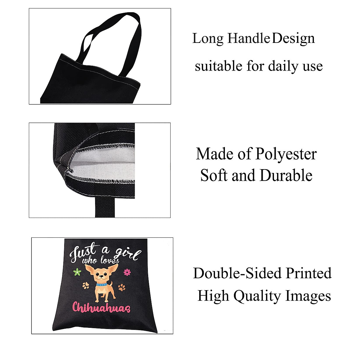 CMNIM Chihuahua Gifts Chihuahua Lover Gifts Just a Girl Who Loves Chihuahuas Canvas Tote Bag Reusable Bag (Chihuahua Tote Bag)