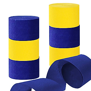GAKA Navy Blue Yellow Crepe Paper Streamers Tassels Streamers 6 Rolls 2 Color for Various Birthday Party/Wedding Festival Party Decorations/Baby Shower/Bridal Shower/Graduation Party
